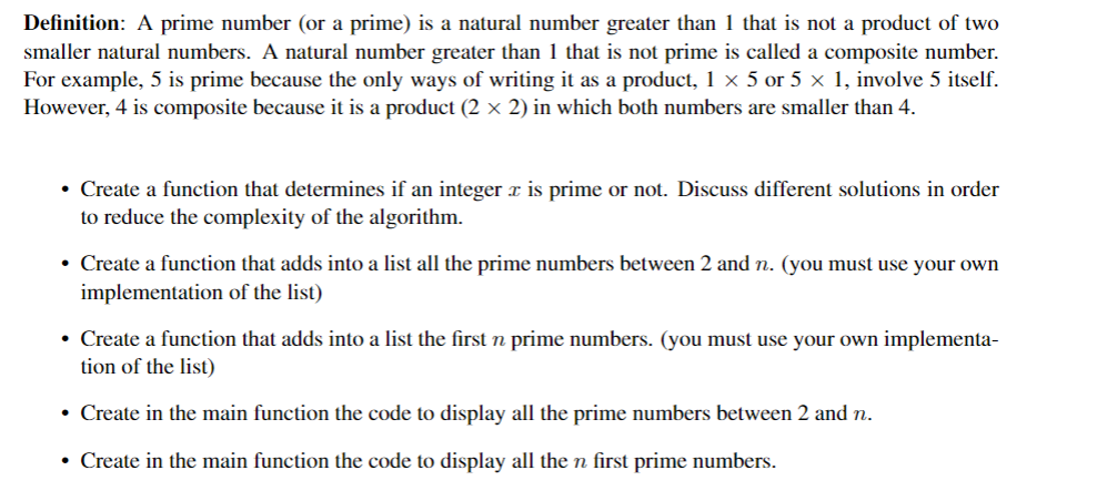 Solved Definition: A prime number (or a prime) is a natural | Chegg.com