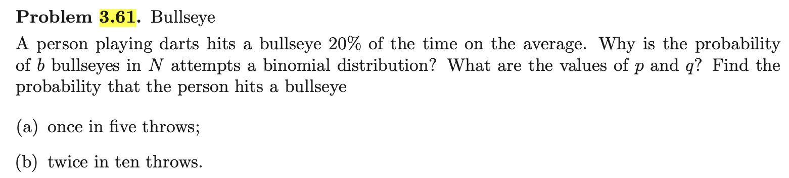 Solved Problem 3.61. Bullseye A person playing darts hits a | Chegg.com
