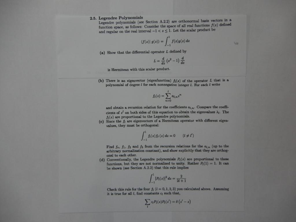 Solved 2.5. Legendre Polynomials Legendre polynomials (see | Chegg.com