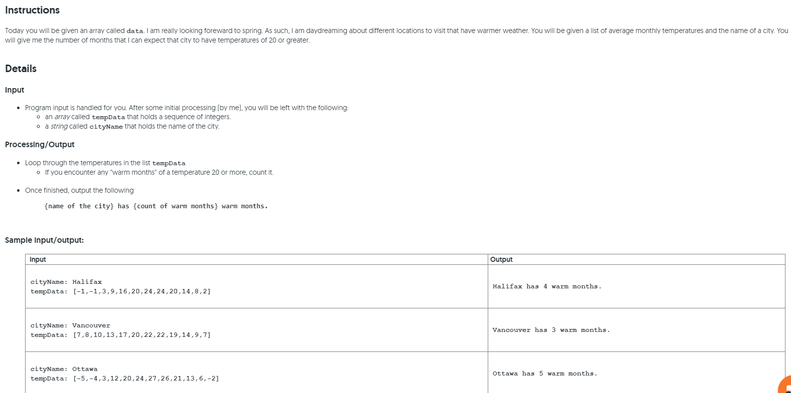 Solved Instructions Today you will be given an array called | Chegg.com