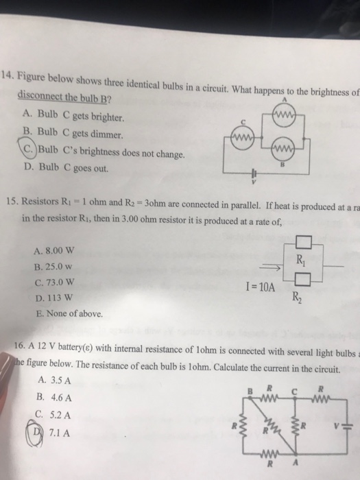 Solved 14. Figure below shows three identical bulbs in a | Chegg.com