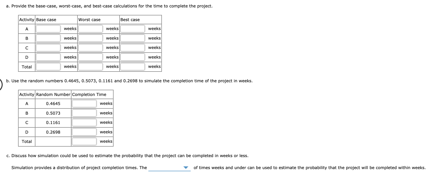 Solved Problem 12-09 (Algorithmic) A project has four | Chegg.com