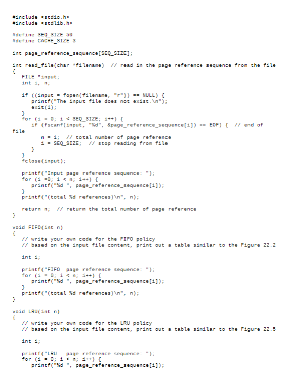 code in c that implements the FIFO and LRU | Chegg.com