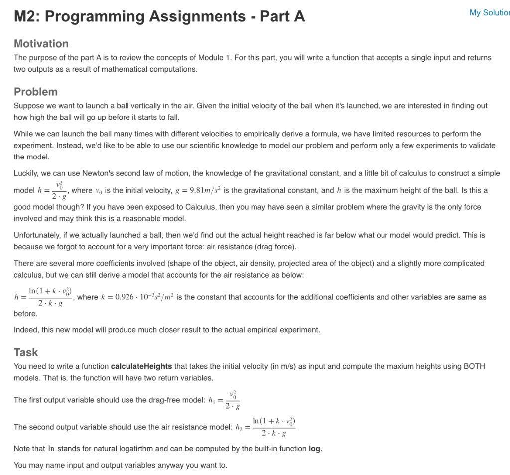 My Solutions M2 Programming Assignments Part A