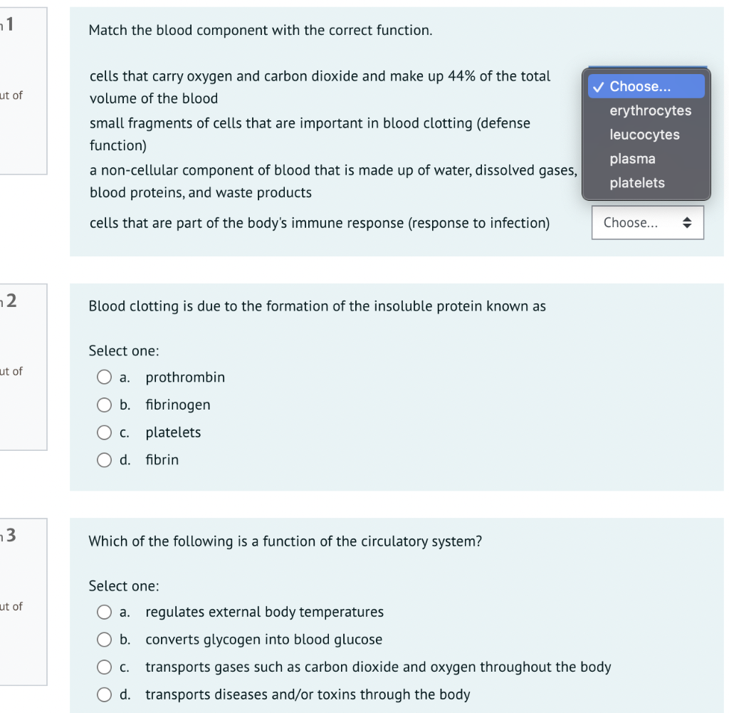 Solved Match the blood component with the correct function. | Chegg.com
