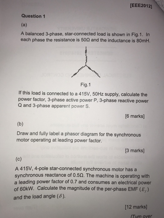 Solved EEE2012] Question 1 A balanced 3-phase, | Chegg.com