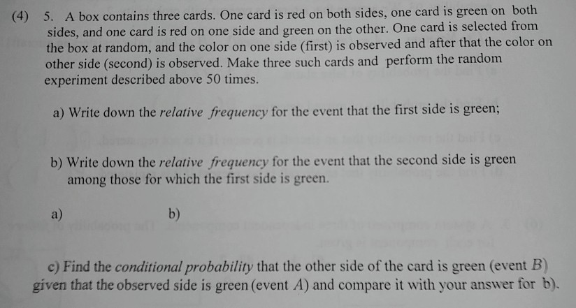 Solved A box contains three cards. One card is red on both | Chegg.com