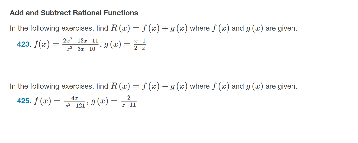 Solved Add and Subtract Rational Functions In the following | Chegg.com