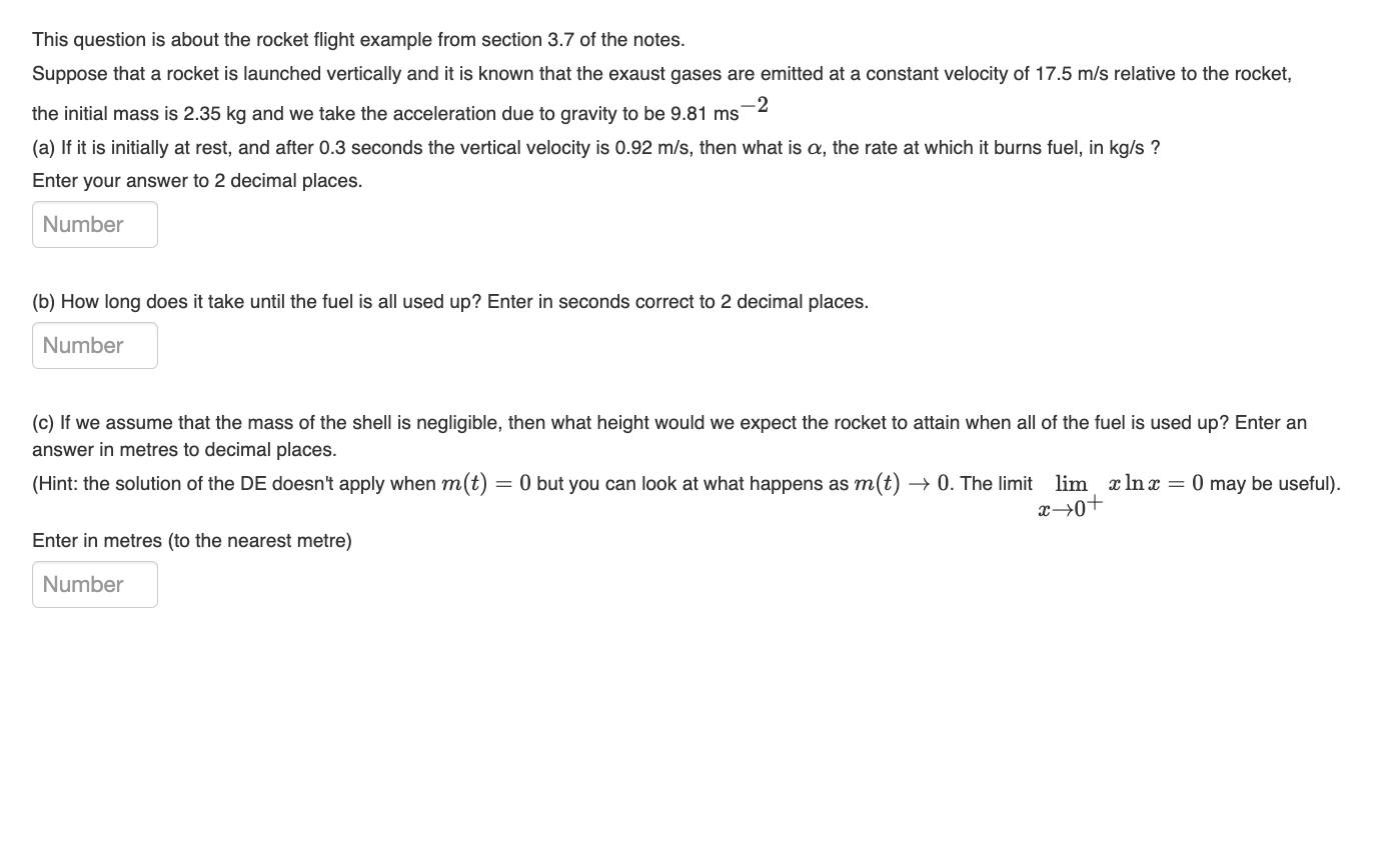 Solved This question is about the rocket flight example from | Chegg.com