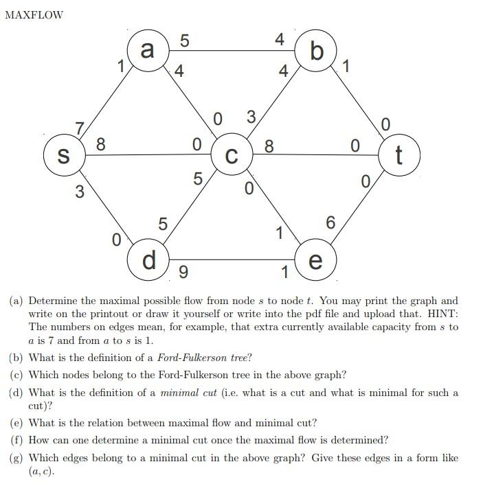 Solved MA Avin (a) Determine the maximal possible flow from | Chegg.com
