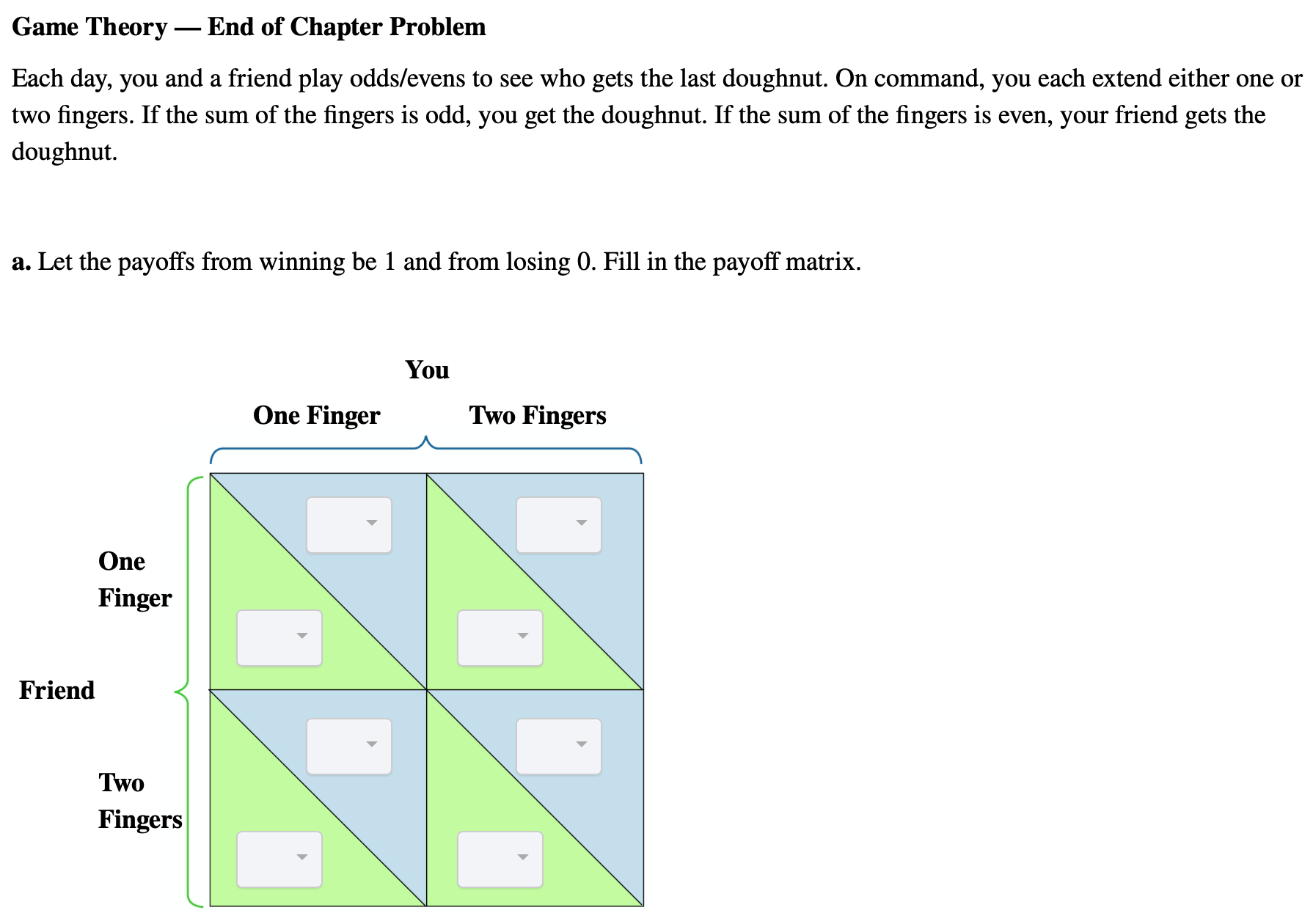 Solved Game Theory — End of Chapter Problem Each day, you | Chegg.com