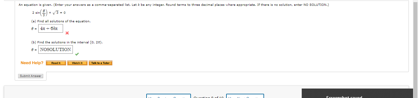 Solved An equation is given. (Enter your answers as a | Chegg.com