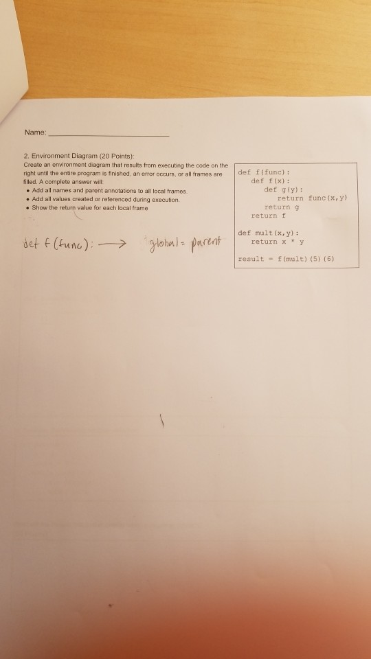 Name: 2. Environment Diagram (20 Points) Create an | Chegg.com