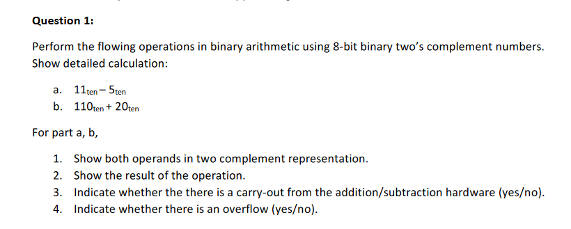 Solved Perform the flowing operations in binary arithmetic | Chegg.com