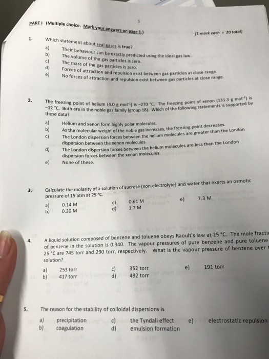 Solved PARTI (Multiple choice. (1 mark each 20 total) 1. | Chegg.com