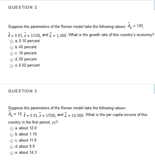 Solved QUESTION 2 Suppose the parameters of the Romer model | Chegg.com