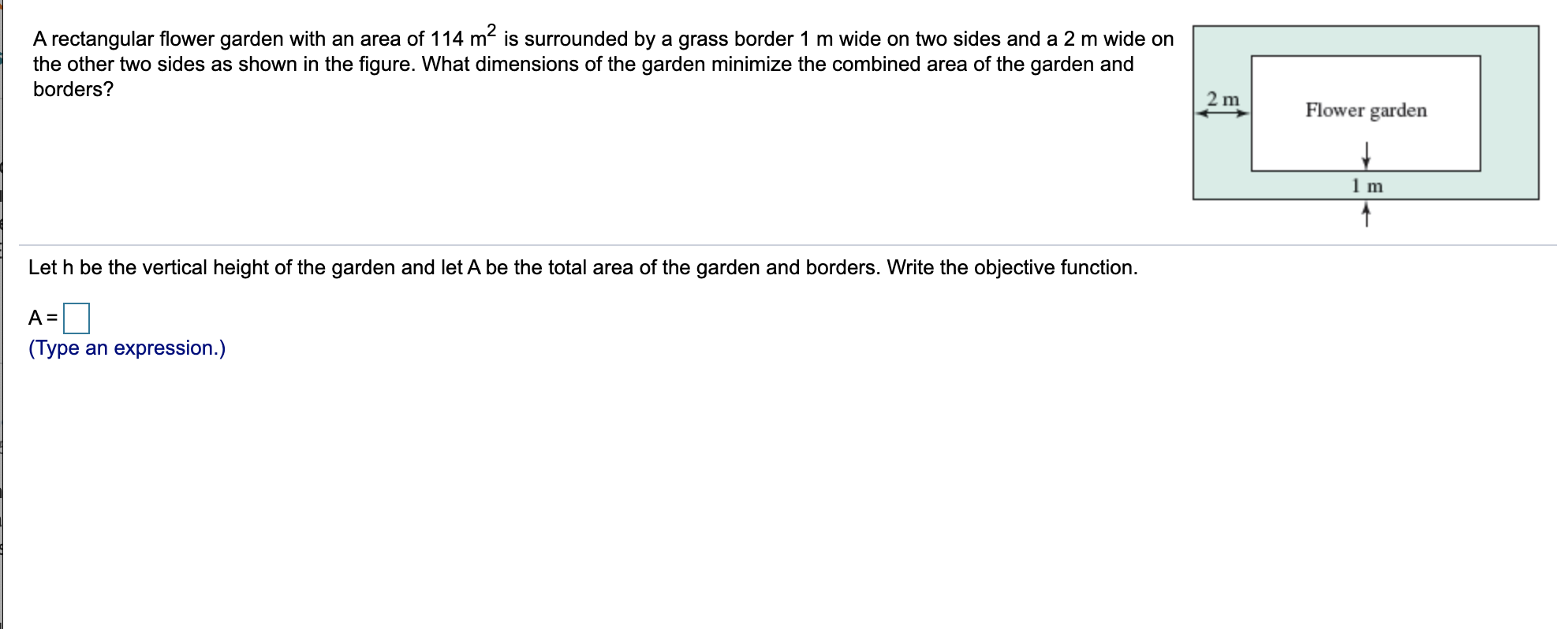 Solved A rectangular flower garden with an area of 114 m² is | Chegg.com