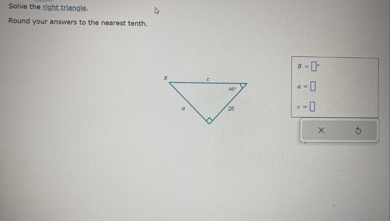 Solved Solve the right triangle. Round your answers to the | Chegg.com