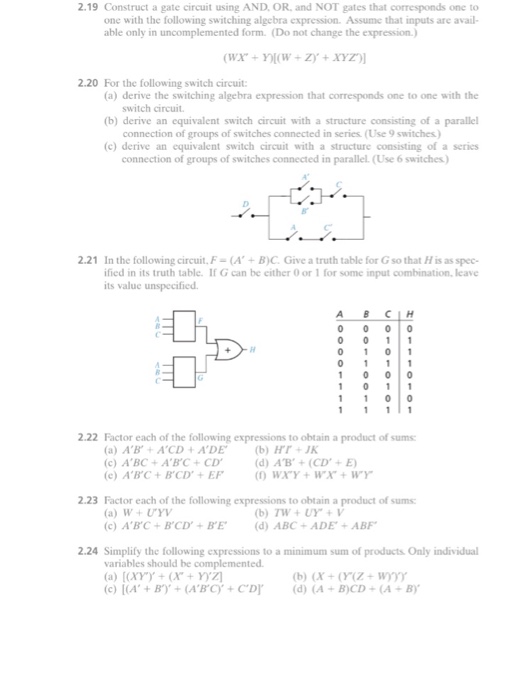 Solved 2.19 Construct a gate circuit using AND, OR, and NOT | Chegg.com