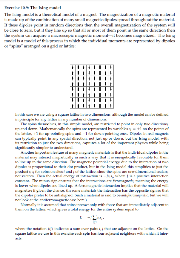 Solved Exercise 10.9: The Ising model The Ising model is a | Chegg.com