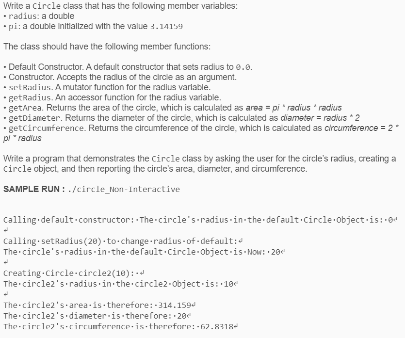 Solved Write a circle class that has the following member | Chegg.com
