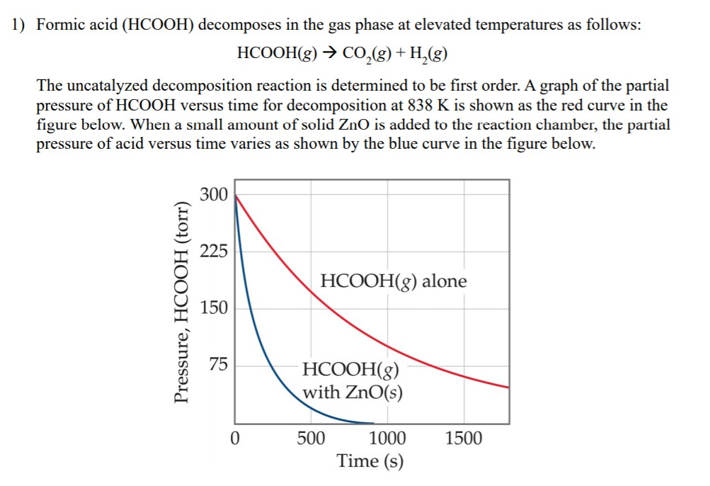 Solved 1) Formic acid (HCOOH) decomposes in the gas phase at | Chegg.com