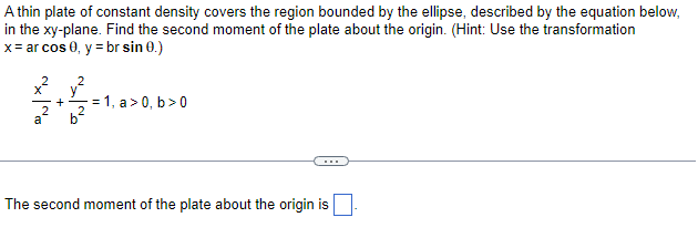 Solved A thin plate of constant density covers the region | Chegg.com