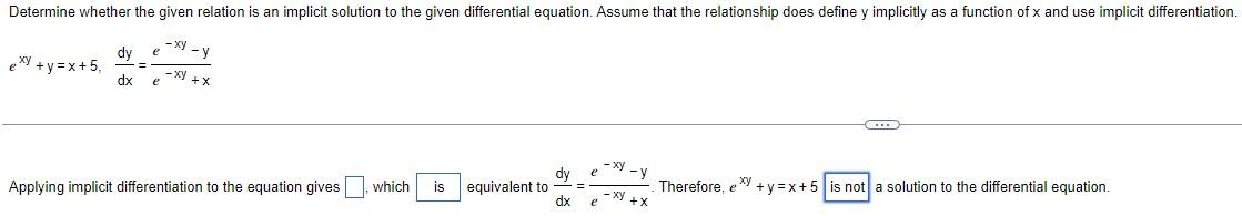 Solved Determine whether the given relation is an implicit | Chegg.com