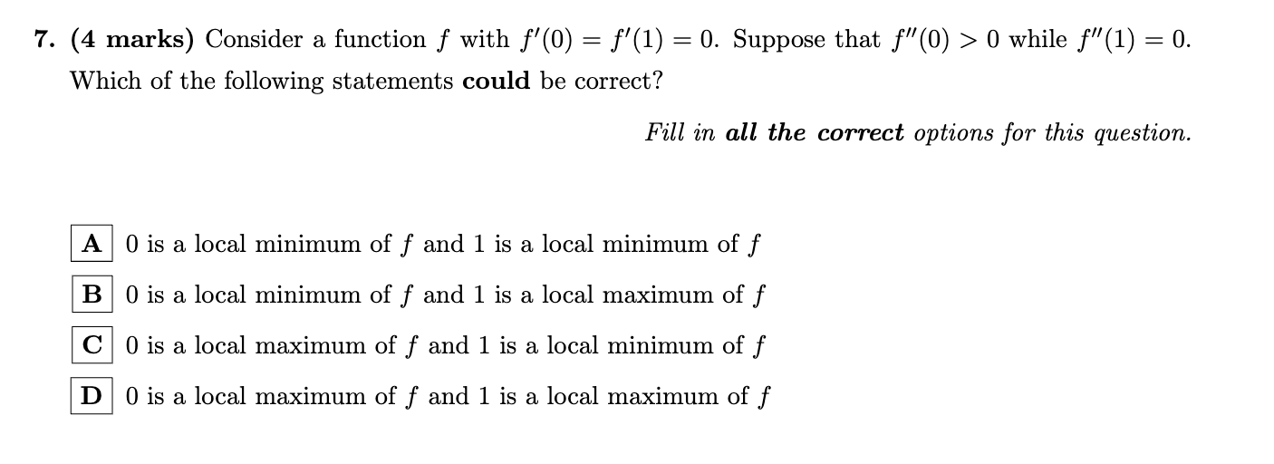 Solved (4 marks) Consider a function f with | Chegg.com