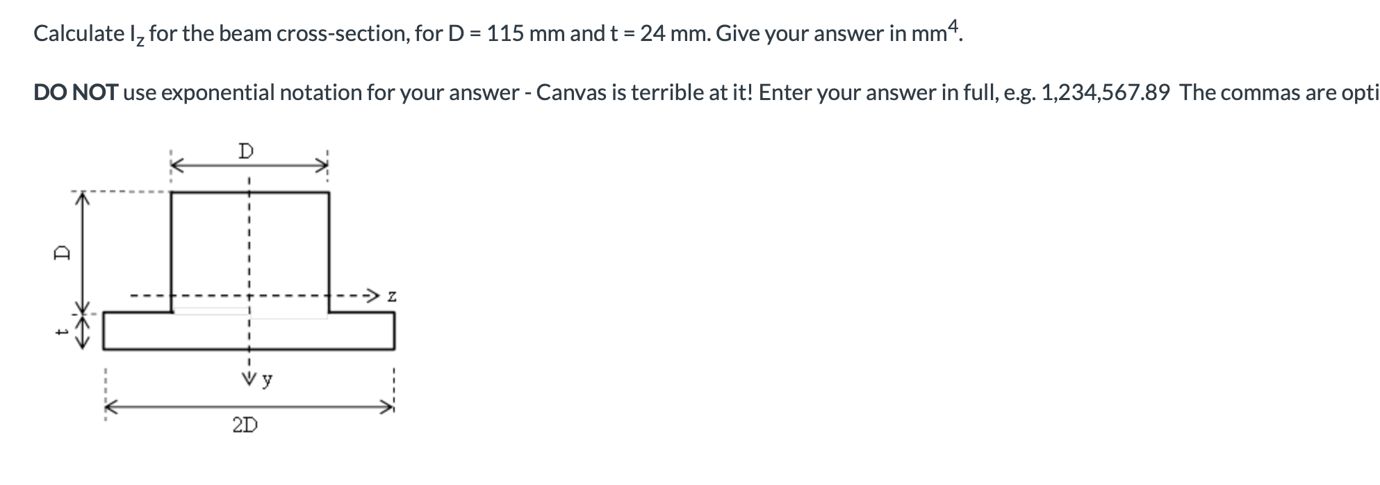 Solved Calculate IZ ﻿for the beam cross-section, for D=115mm | Chegg.com