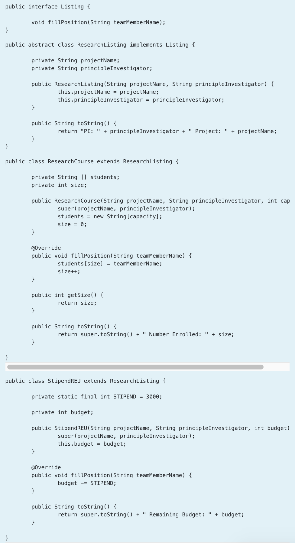 Solved public interface Listing { void fillPosition(String | Chegg.com