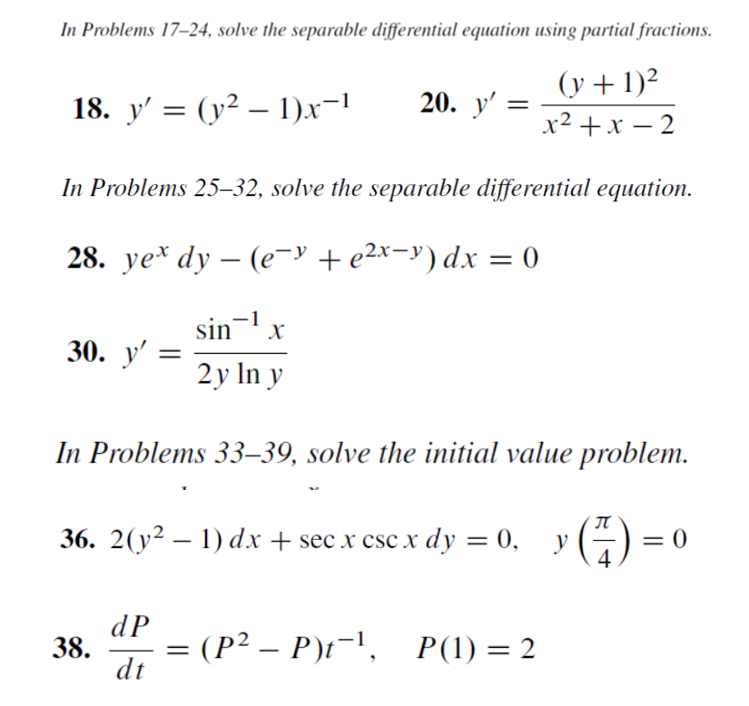 Solved In Problems 17–24, solve the separable differential | Chegg.com