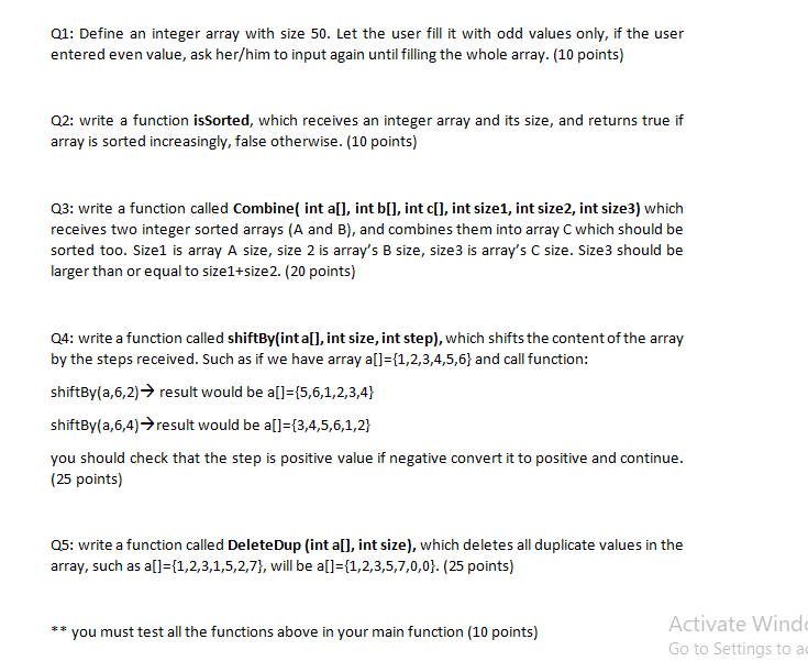 Solved Q1: Define an integer array with size 50. Let the | Chegg.com
