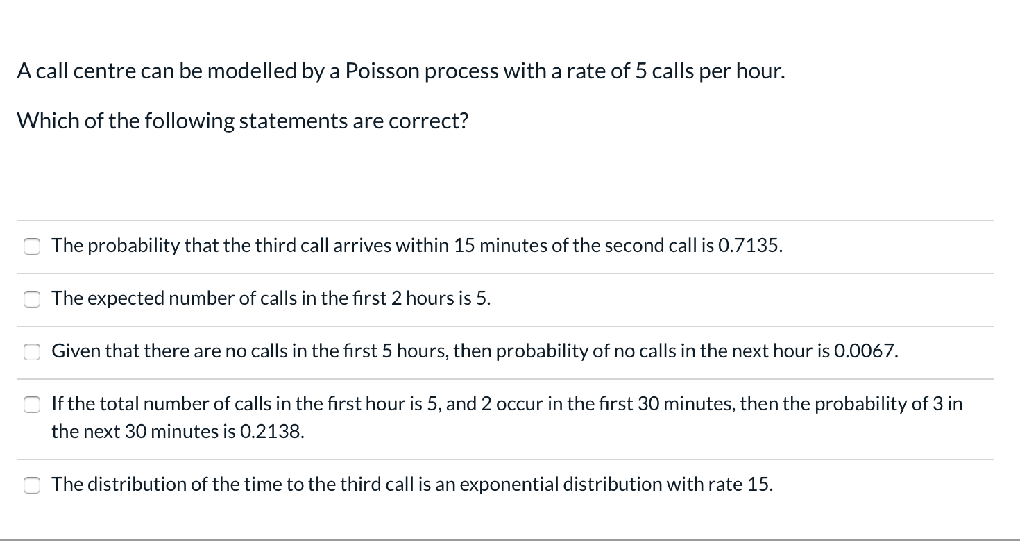 Solved A call centre can be modelled by a Poisson process | Chegg.com