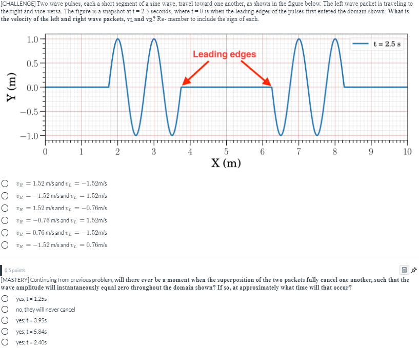 Solved Two wave pulses, each a short segment of a sine wave, | Chegg.com