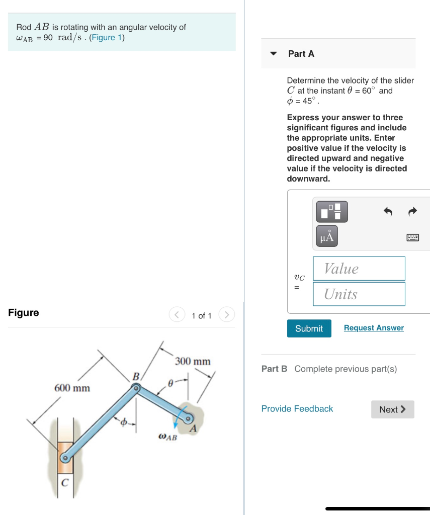 Solved Rod AB is rotating with an angular velocity of WAB = | Chegg.com