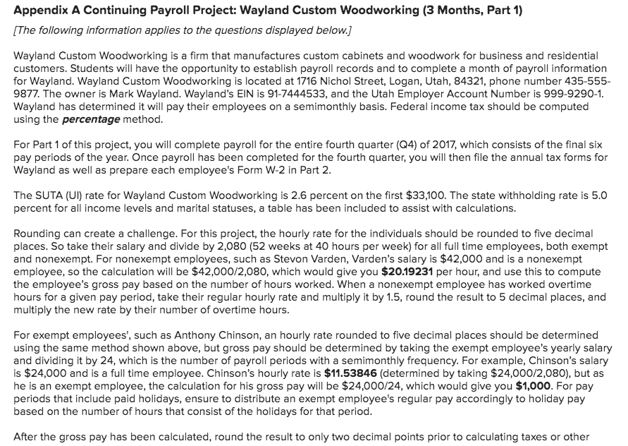 Appendix A Continuing Payroll Project: Wayland Custom | Chegg.com