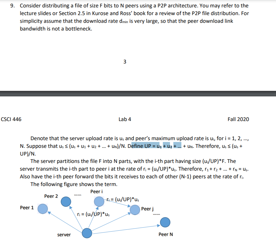 9. Consider distributing a file of size F bits to N | Chegg.com