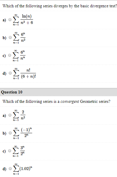 Solved Which of the following series diverges by the basic | Chegg.com