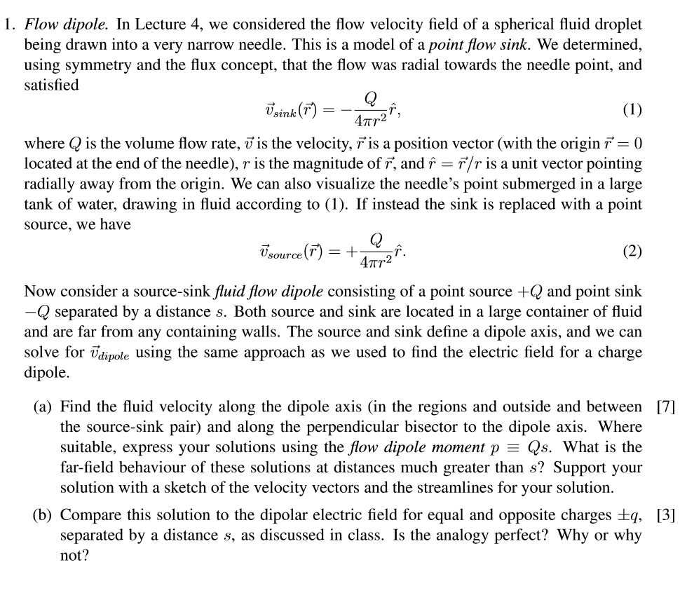 Solved 1. Flow dipole. In Lecture 4, we considered the flow | Chegg.com