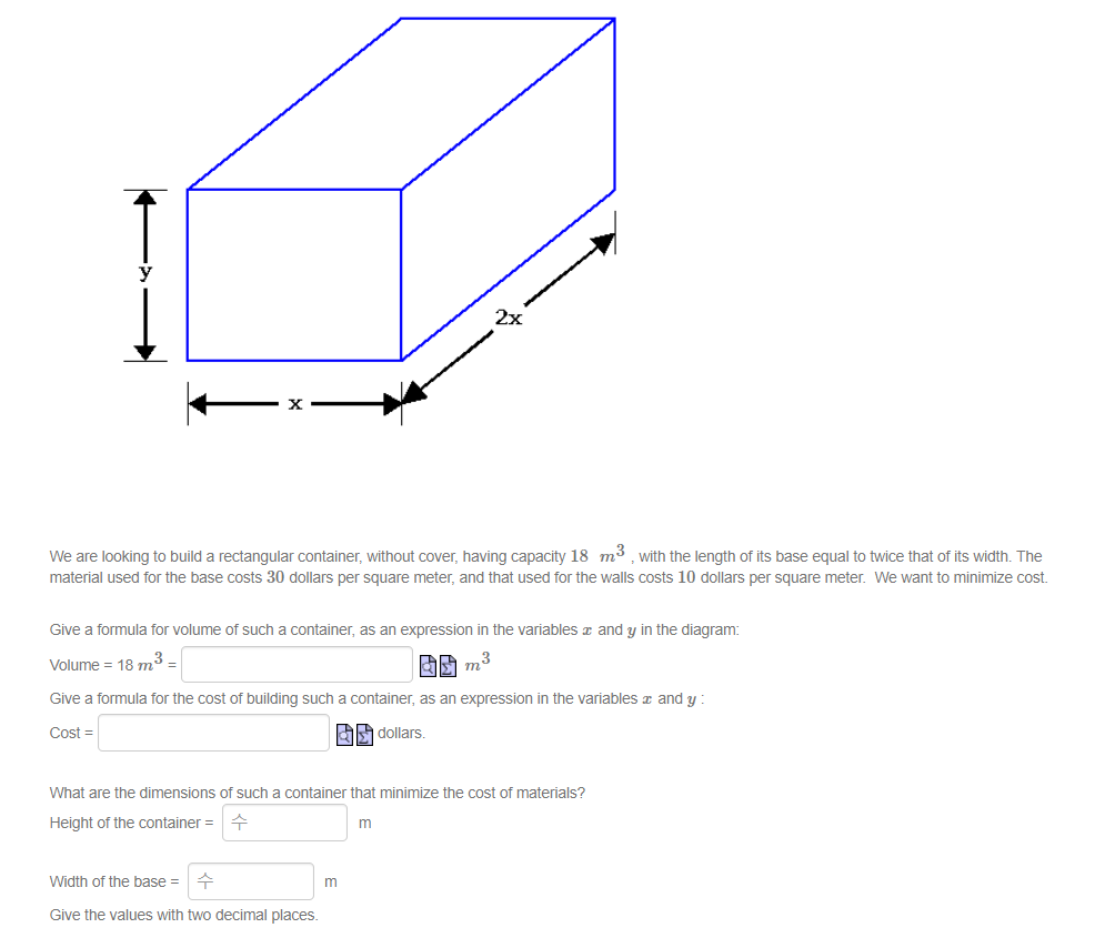 Solved 2x We are looking to build a rectanqular container, | Chegg.com