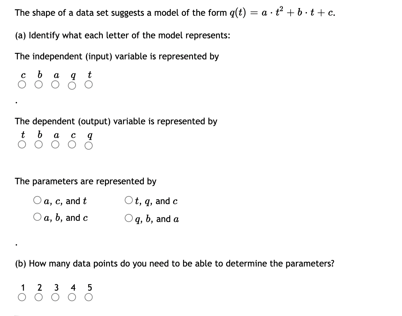 Solved The shape of a data set suggests a model of the form | Chegg.com