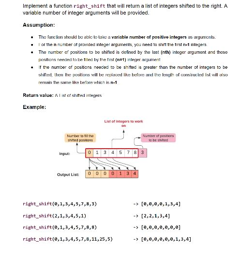 Solved Implement a function right_shift that will return a | Chegg.com