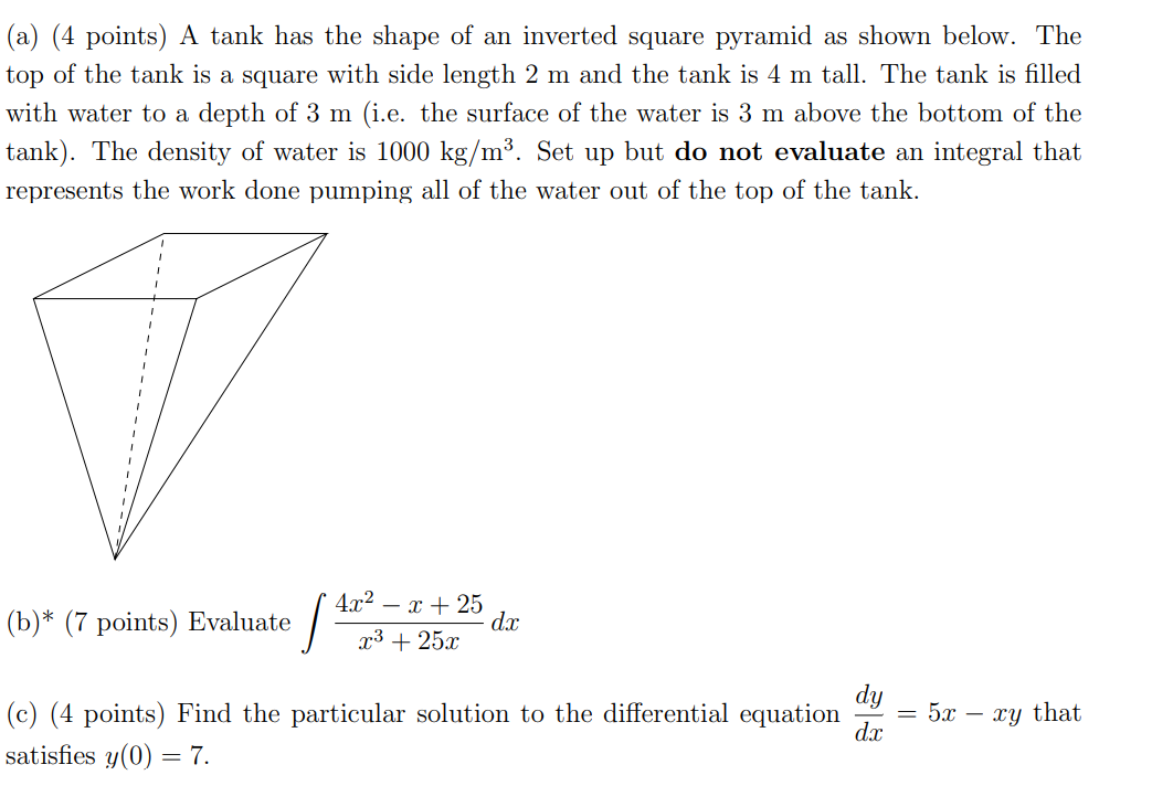 Solved (a) (4 points) A tank has the shape of an inverted | Chegg.com