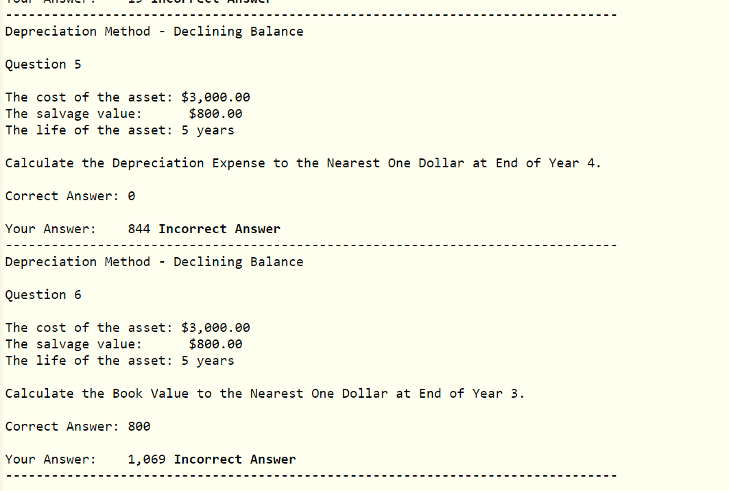 Solved Depreciation Method - Declining Balance Question 5 | Chegg.com