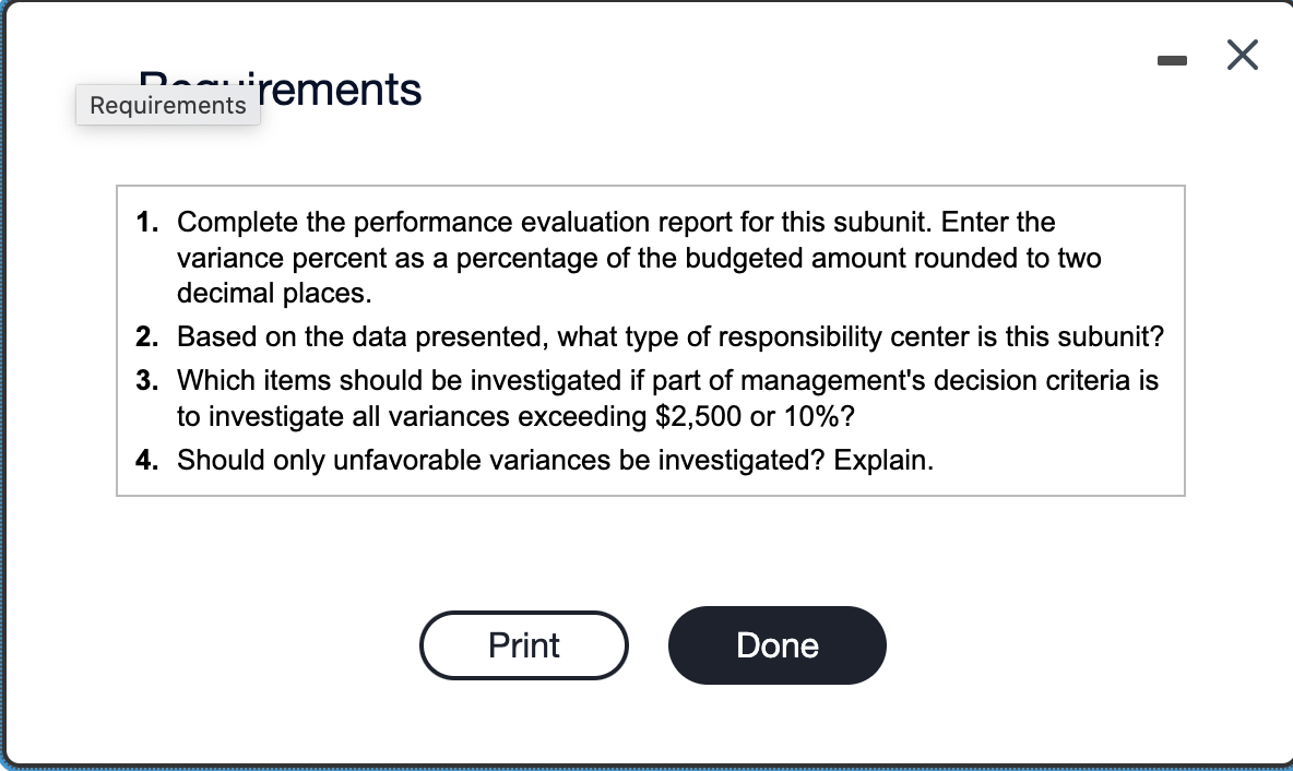 Solved 1. Complete the performance evaluation report for | Chegg.com