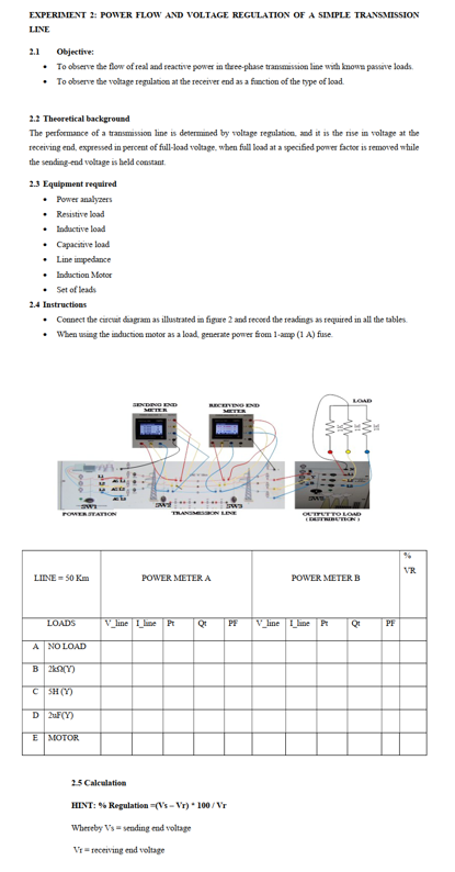 Solved EXPERIMIENT 2: POWER FLOW AND VOLTAGE REGLLATION OF A | Chegg.com