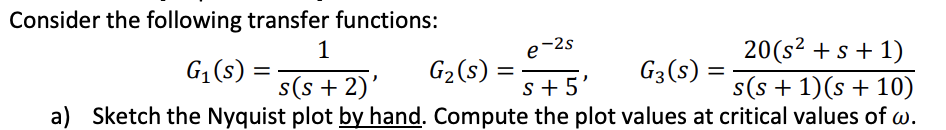 Solved Sketch the Nyquist plot by hand. Compute the plot | Chegg.com