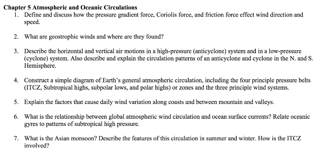 Solved Chapter 5 Atmospheric and Oceanic Circulations Define | Chegg.com