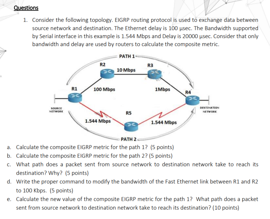 Solved Questions 1. Consider the following topology. EIGRP | Chegg.com